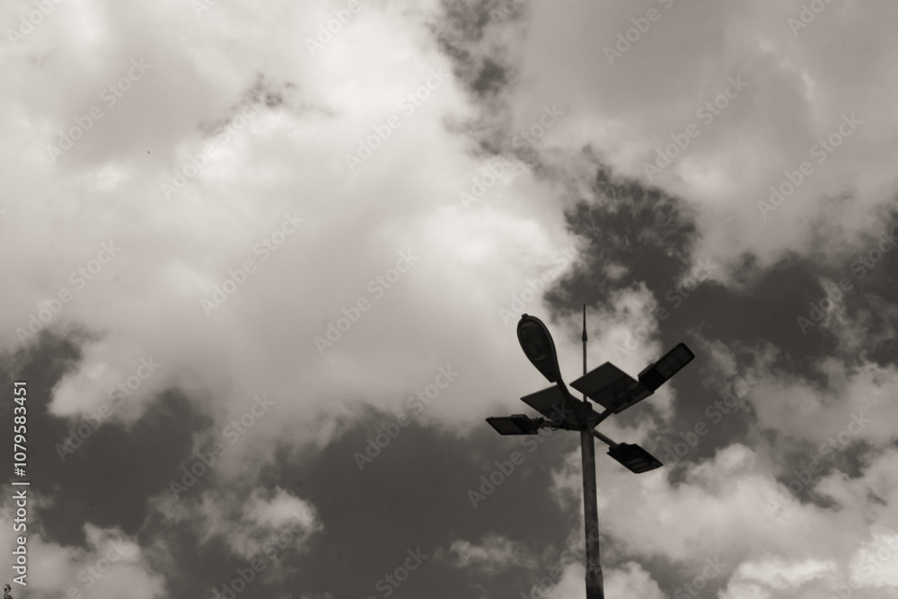 Monochrome Backgrounds of four-way lights at a crossroads. Black and ...