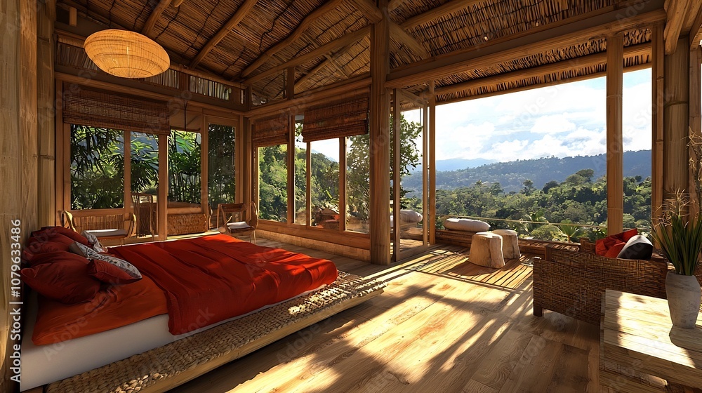 Luxurious eco lodge with stunning bamboo architecture showcasing ...