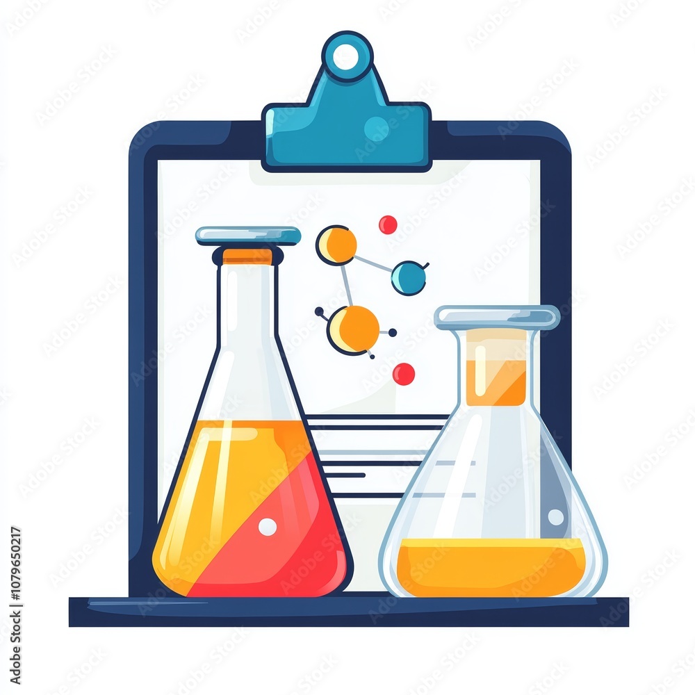 Chemical Safety Data Sheet Clipboard with Beaker Illustration Stock ...