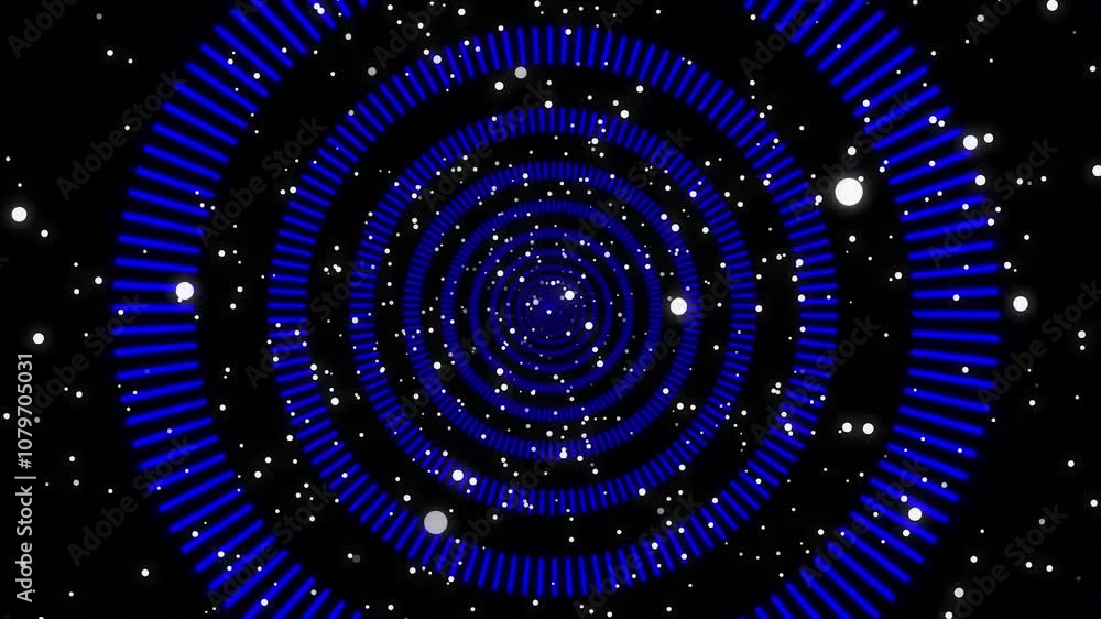 Abstract background with particles and blue lines circle tunnel loop 4k ...