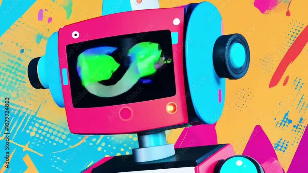 Retro Tech Robot: A vibrant, retro-inspired robot with a colorful ...