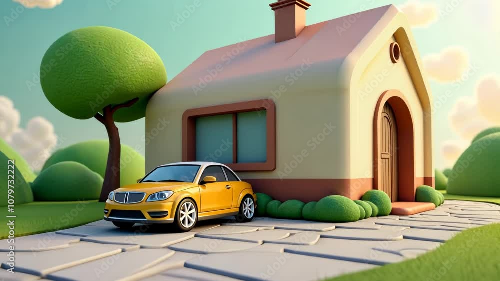Cartoon House and Car Stock Video | Adobe Stock