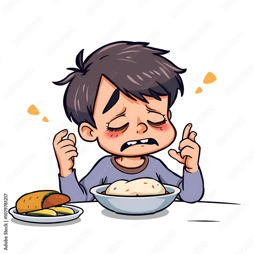 Picky Eater Feeling Sick Refusing All Foods Vector Cartoon. squeamish ...