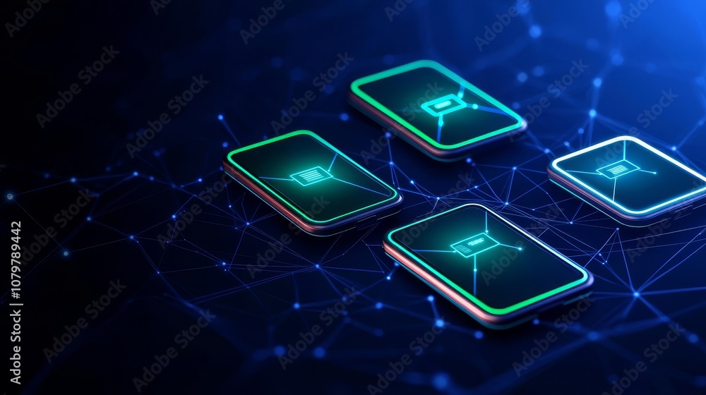 Modern tech ecosystem visualized with connected devices glowing against ...