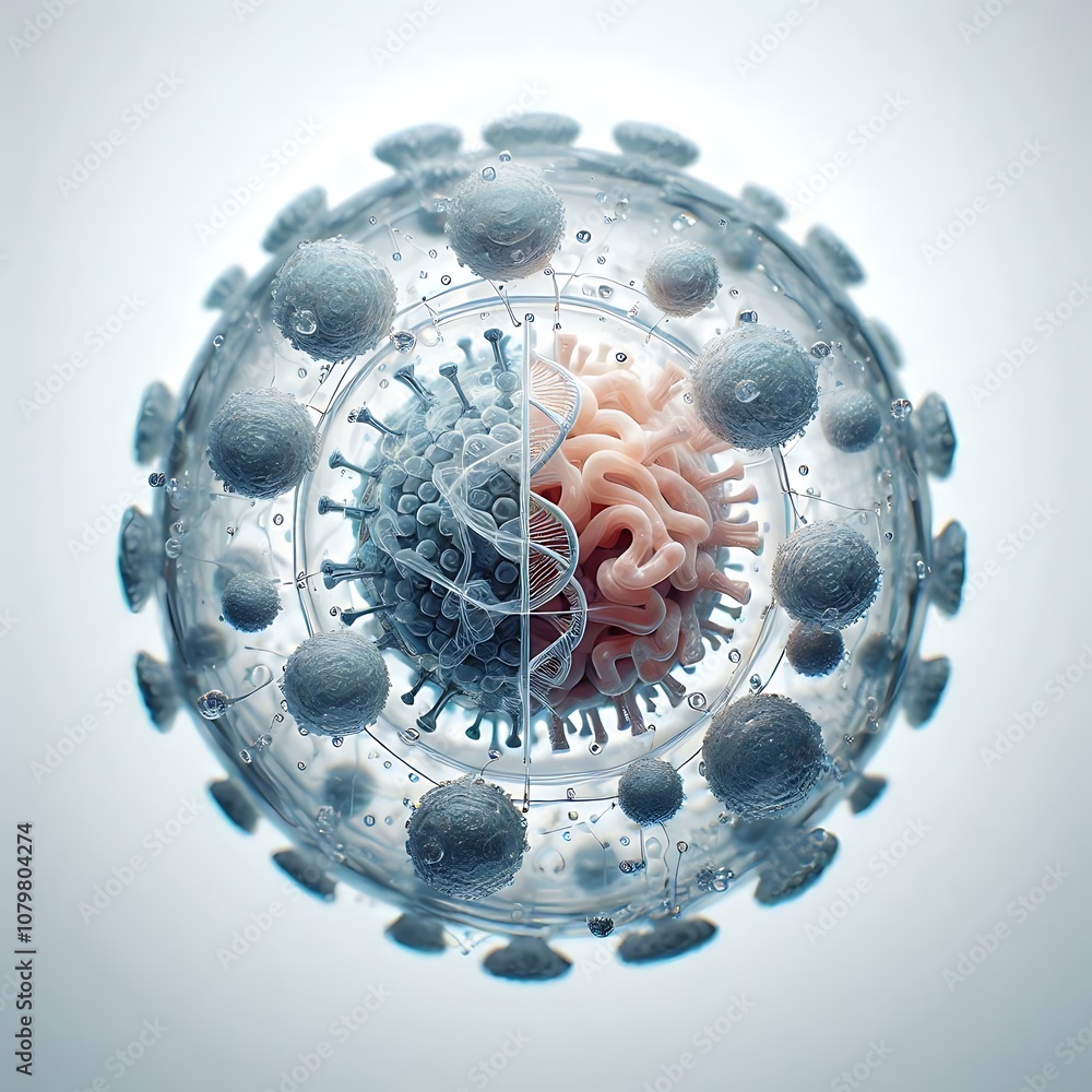 Detailed 3D Virus Illustration Featuring a Semi-Transparent Outer Shell ...