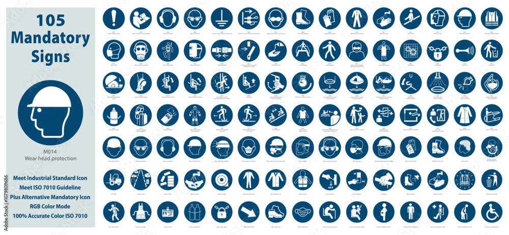 Vetor de Set Illustration of Mandatory Safety Signs meet ISO 7010 ...
