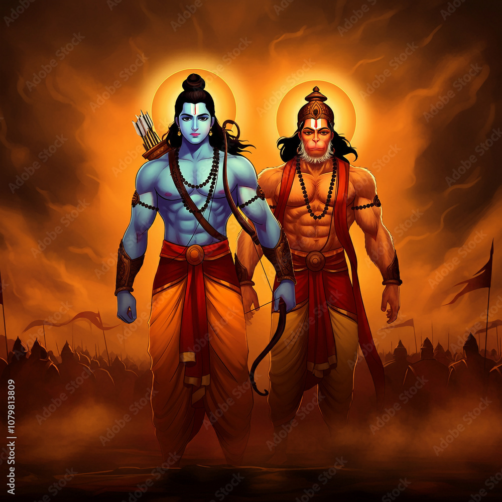 Photo & Art Print Lord Rama and Lord Hanuman walking side by side with ...