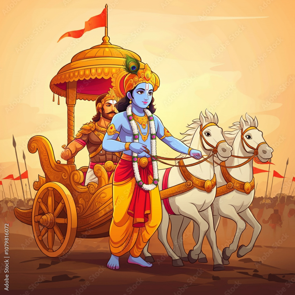 Lord Krishna as a charioteer for Arjuna on the battlefield of ...