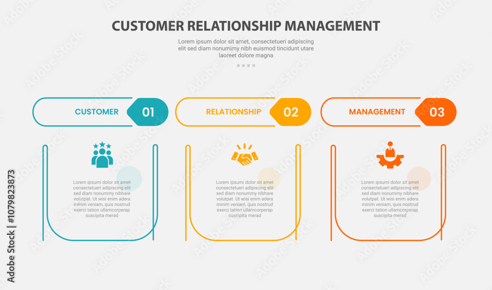 CRM customer relationship management infographic outline style with 3 ...