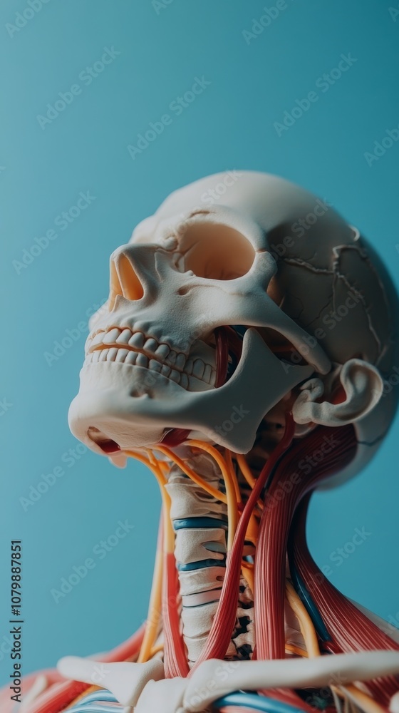 Anatomical model of a human skull showcasing detailed structures and ...