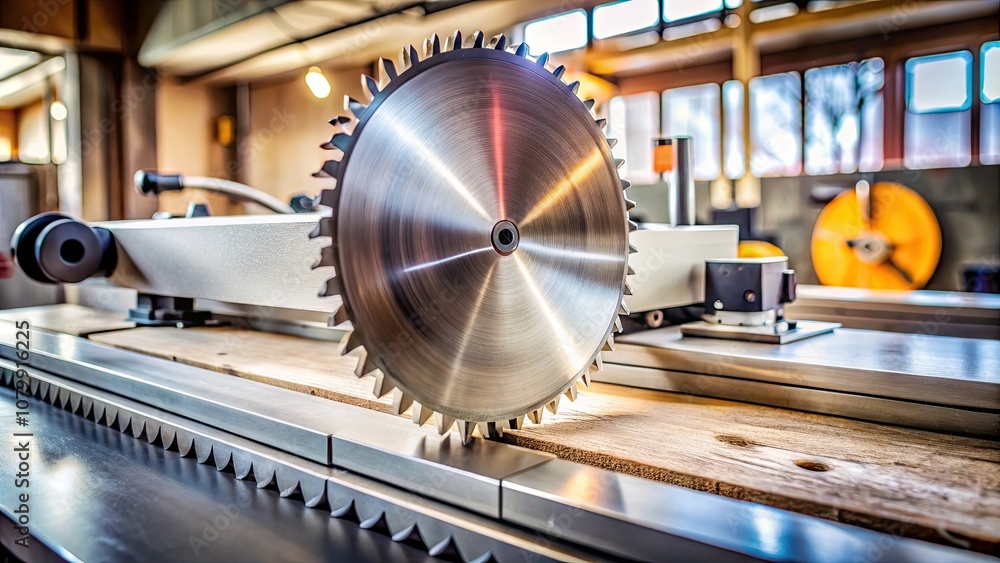 Broken circular saw blade on a saw machine, damaged, tool, equipment ...