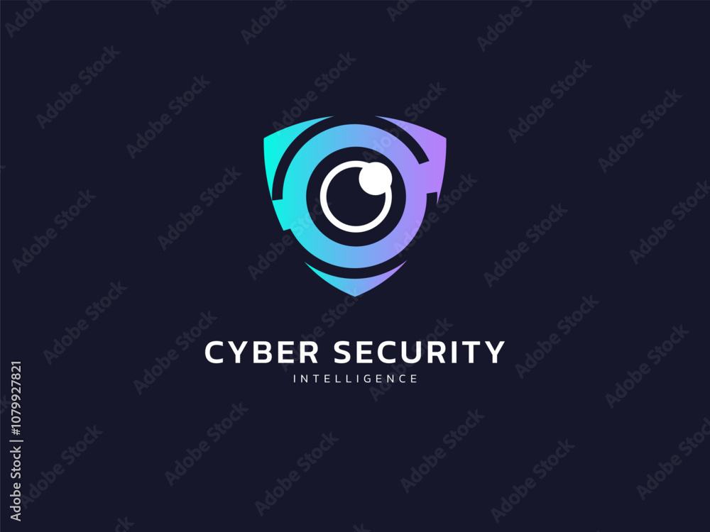 Cyber security intelligence data protection shield with robot eye scan ...