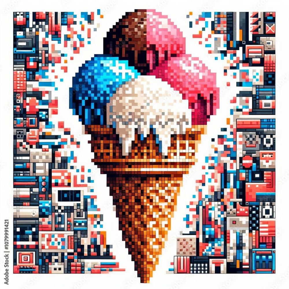 Pixel Ice Cream Cone – An ice cream cone where the ice cream s Stock ...