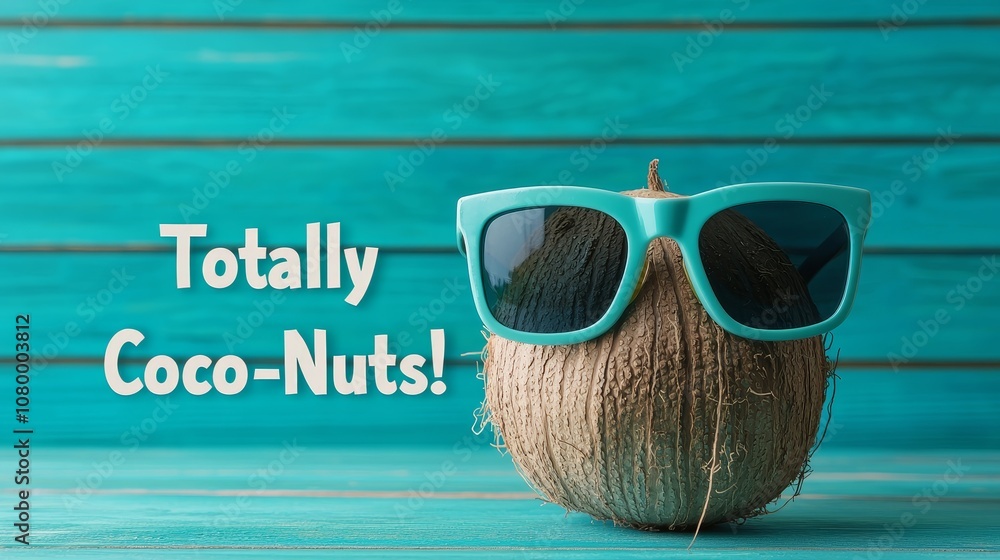 Coconut wearing sunglasses on beach resort ad with tagline "Totally ...