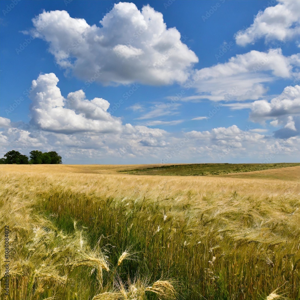Wide Open Prairie With Golden Wheat Swaying in the Breeze, Underneath a ...
