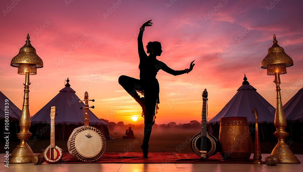 silhouette of a traditional Kathak dancer against the backdrop of a ...