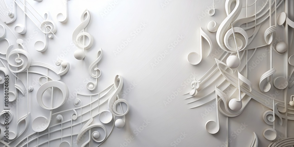 White Music Notes on a White Background 3D Papercut Art of Treble Clef ...
