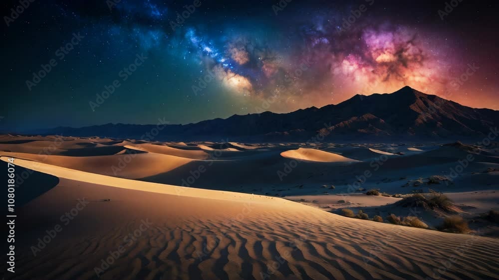 Galaxy starlight over desert dunes in the night. Dreamy landscape ...