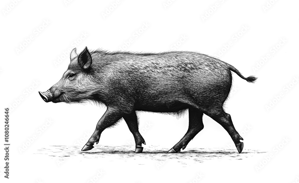 Boar, wild boar, hog, wild pig, sketch. Vintage retro print, wild boar ...