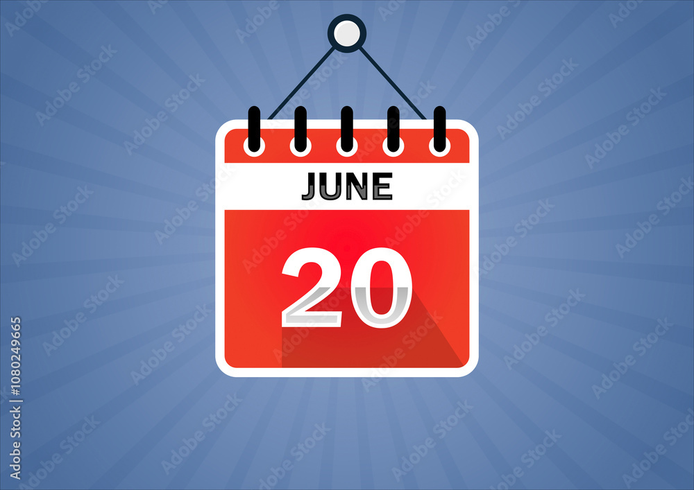 June 20, Calendar hanging sign. 20th days of the month, modern ...