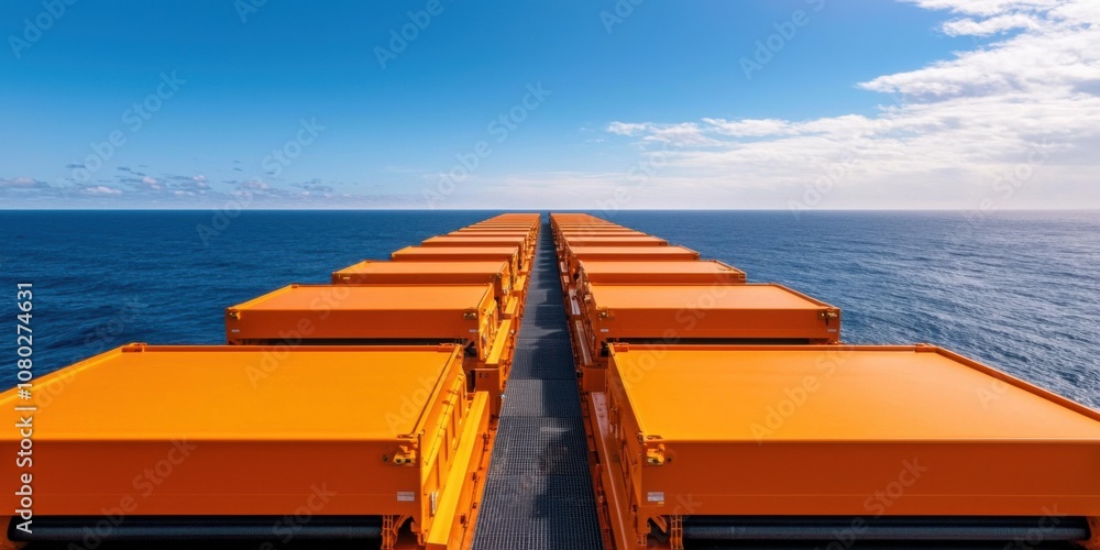 Container ship crossing open ocean marine transport industry aerial ...