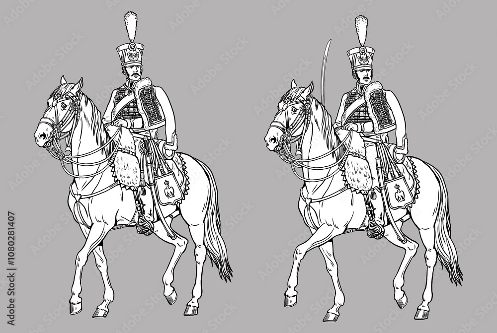 Light cavalry - french Hussar. Mounted soldier of the Napoleonic army ...