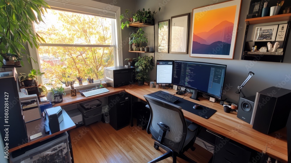 Modern Home Office Setup: A bright, stylish workspace with a large L ...