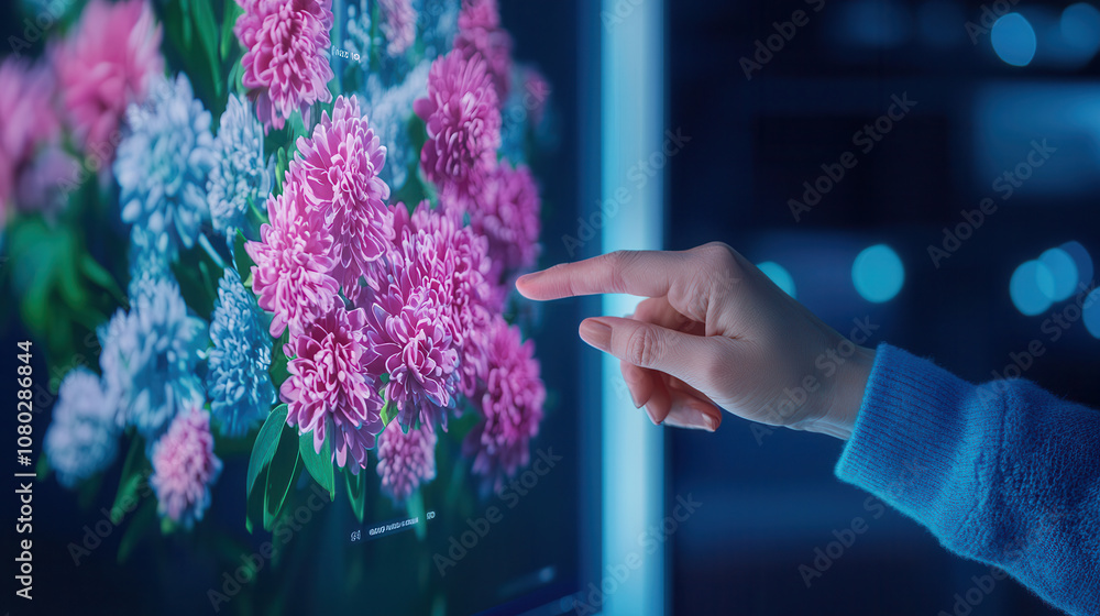 hand using gesture recognition to interact with touchscreen displaying ...