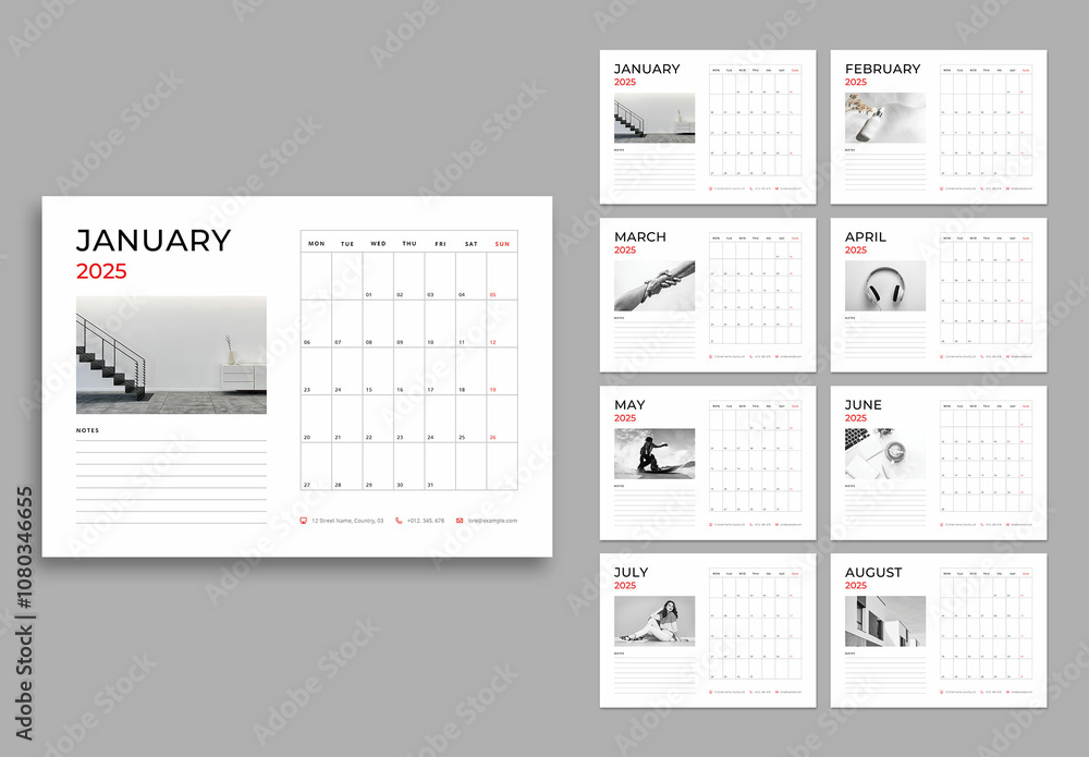 Minimal 2025 Calendar Layout Stock Template | Adobe Stock