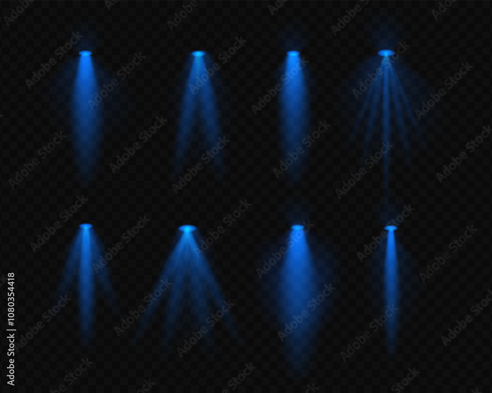 Poster Set blue realistic spotlight beams resembling overhead lamps and ...