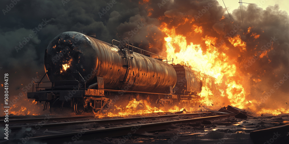 Massive explosion of train tanker transporting hazardous materials with ...