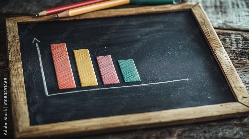 Chalkboard with bar chart and pencils symbolizes financial planning and ...