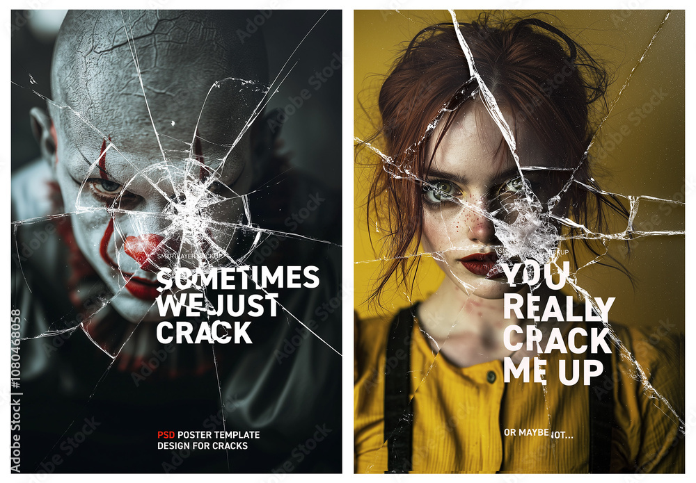 Broken or cracked glass poster design template – ai generative Stock ...