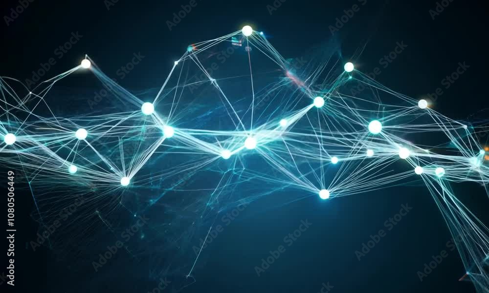 Digital Network Connection: Abstract glowing plexus network, nodes connected by lines ...