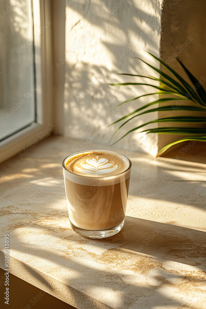 Spanish Latte coffee in modern off-white minimalist trendy stylish cafe ...