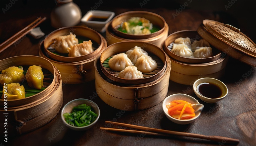Assorted Dumplings Filled with Pork, Shrimp, and Vegetables, Captured ...