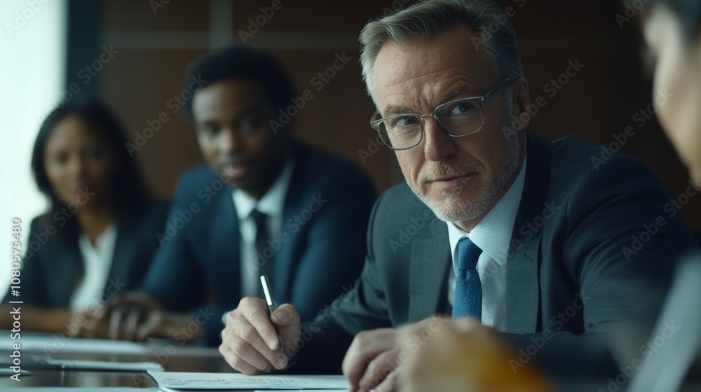 Male mature caucasian ceo businessman leader with diverse coworkers ...