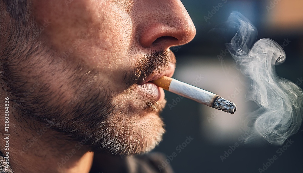A smoker enjoying a cigarette; a close up view of a person smoking a ...