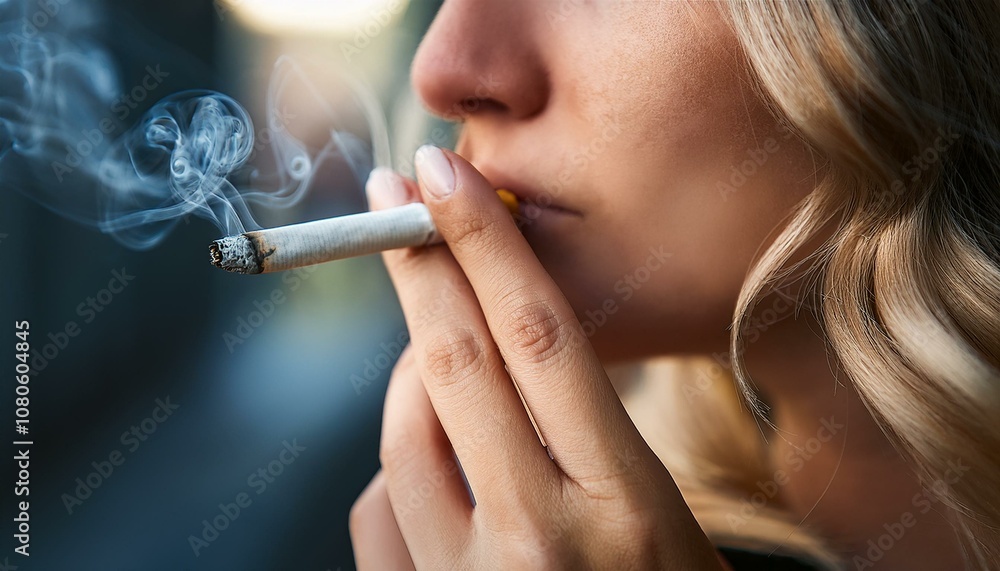 A smoker enjoying a cigarette; a close up view of a person smoking a ...