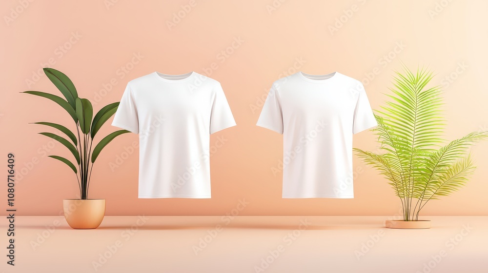 Clean front and back view of a blank T-shirt mockup without logos or ...