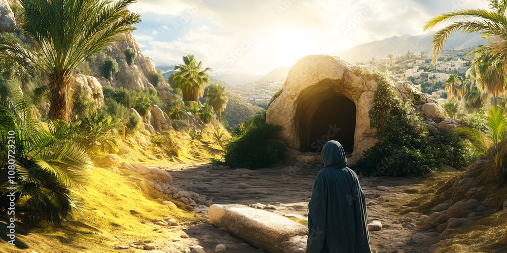 Cave of the Resurrection of Jesus Christ. Christian Easter illustration ...