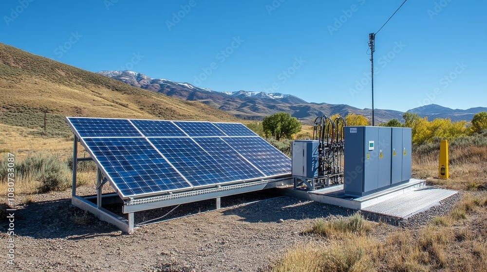 Hydrogen-powered microgrid setup, featuring solar panels and fuel cells ...