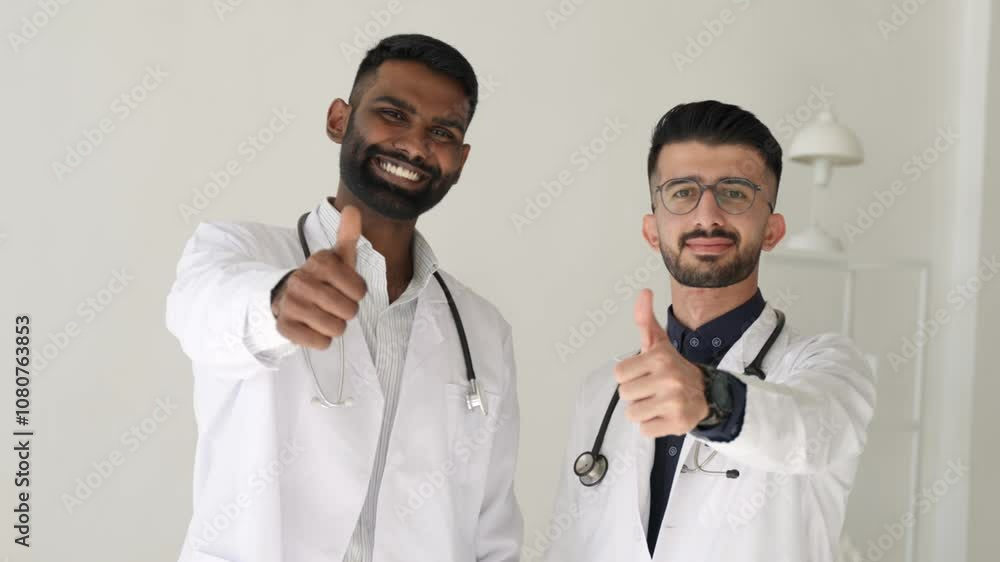 Male men indian doctors recommend hospital, clinic, or medical service ...