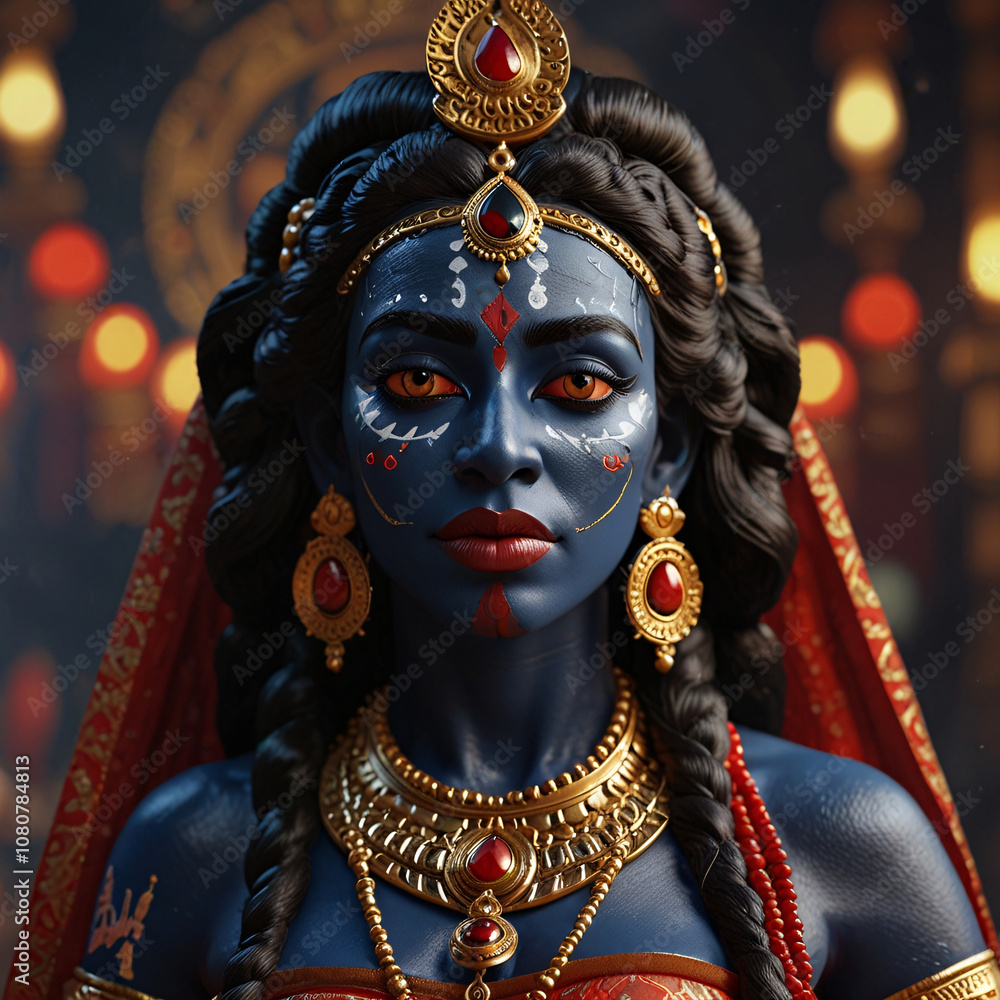 Powerful Goddess Kali Portrait with Rich Traditional Adornments, Ideal ...