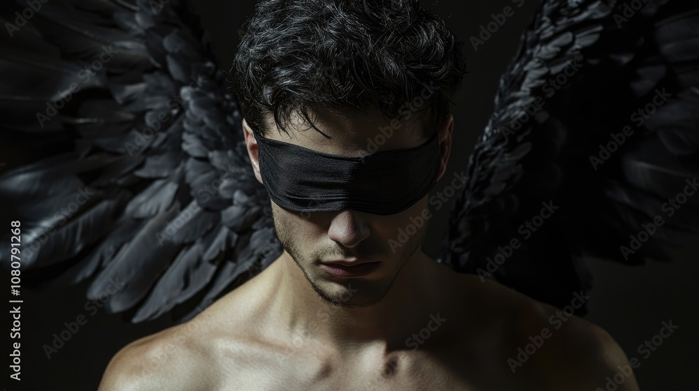 Male model portraying a fallen angel of death embodying an evil persona ...