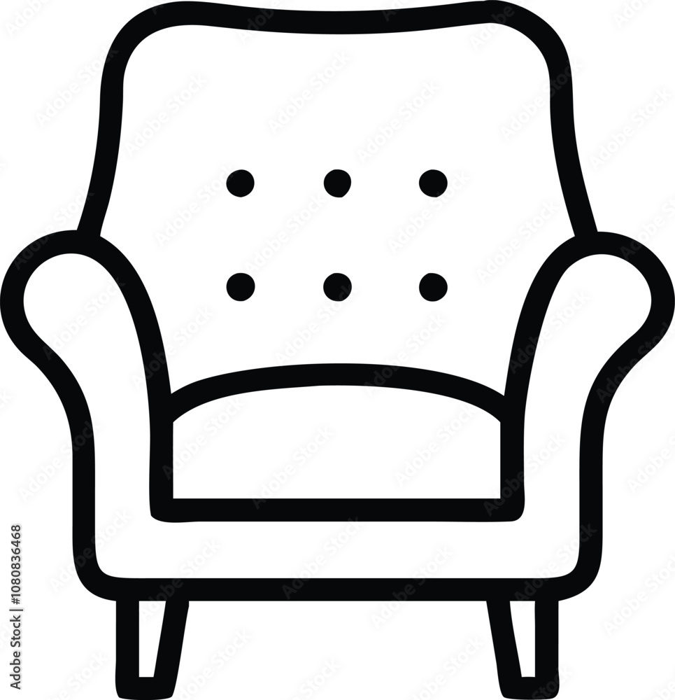 Armchair Outline Icon with Cushion Detail, Black and white outline ...