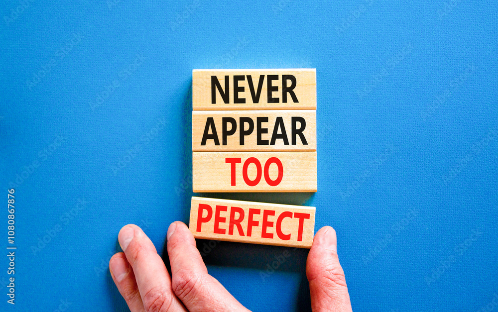 Never appear too perfect symbol. Concept words Never appear too perfect ...