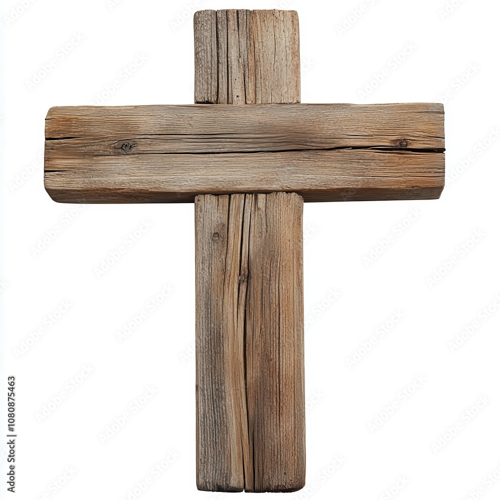 Rustic wood cross, natural texture with worn finish, earthy and simple ...
