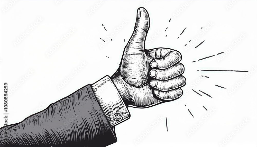 Hand gesture sketch. Thumbs up symbol. Illustration isolated on white ...