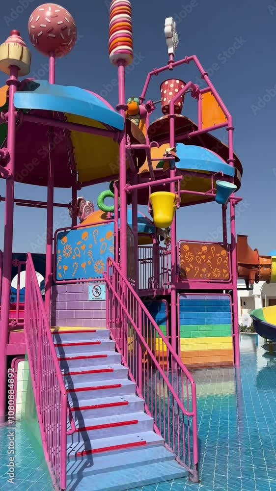 Water park, kids slides with swimming pool, summer fun for kids on ...